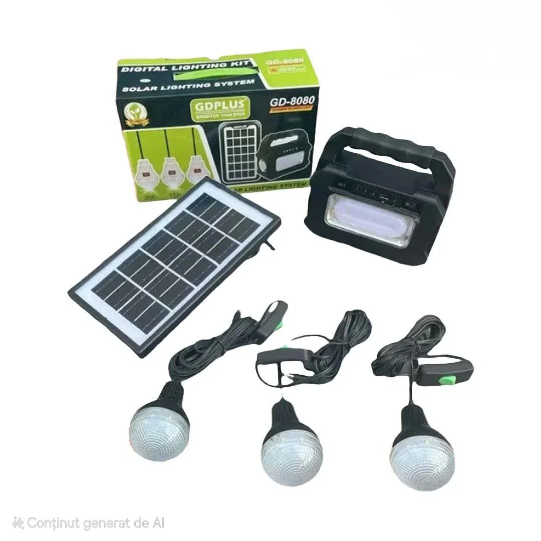 Kit de Iluminat cu Panou Solar GD‑8080 - CumperiPRACTIC